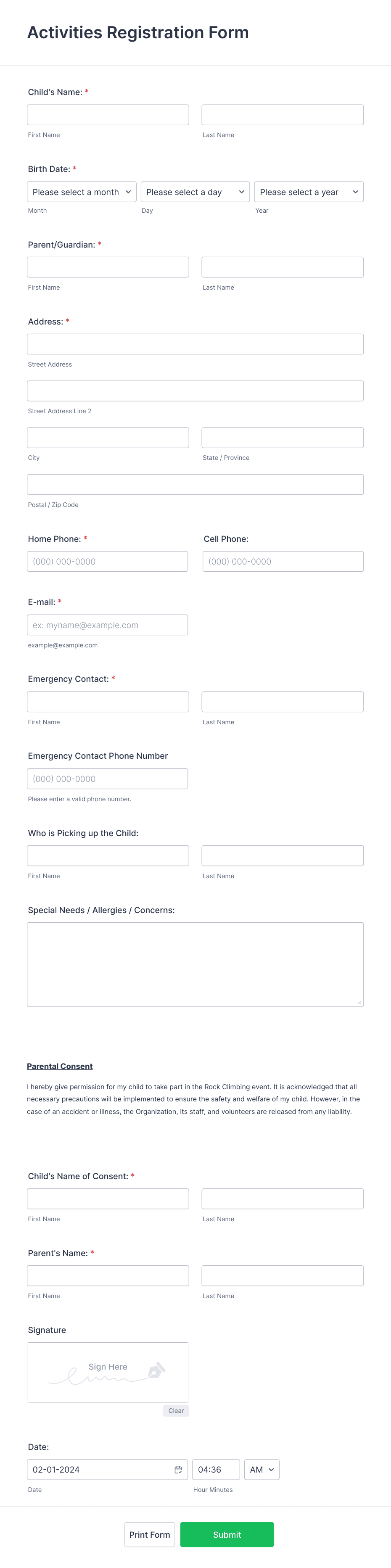 Activities Registration Form Template Jotform