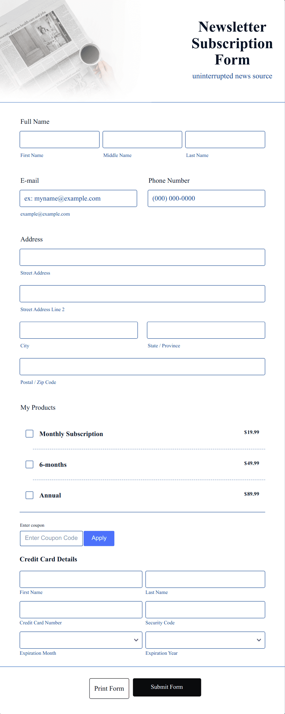 BlueSnap Newsletter Subscription Form Template | Jotform BlueSnap Newsletter Subscription Form Template | Jotform