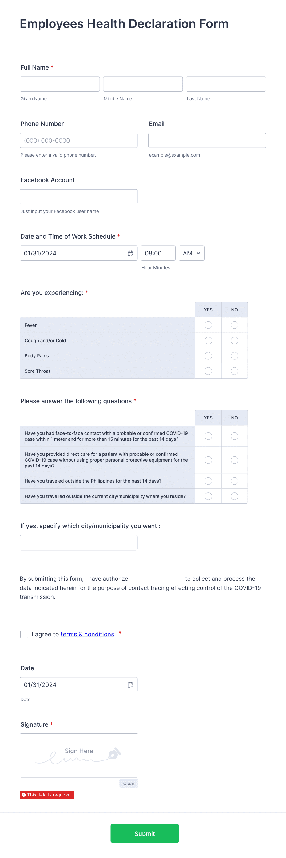 Employees Health Declaration Form Template | Jotform Employees Health Declaration Form Template | Jotform