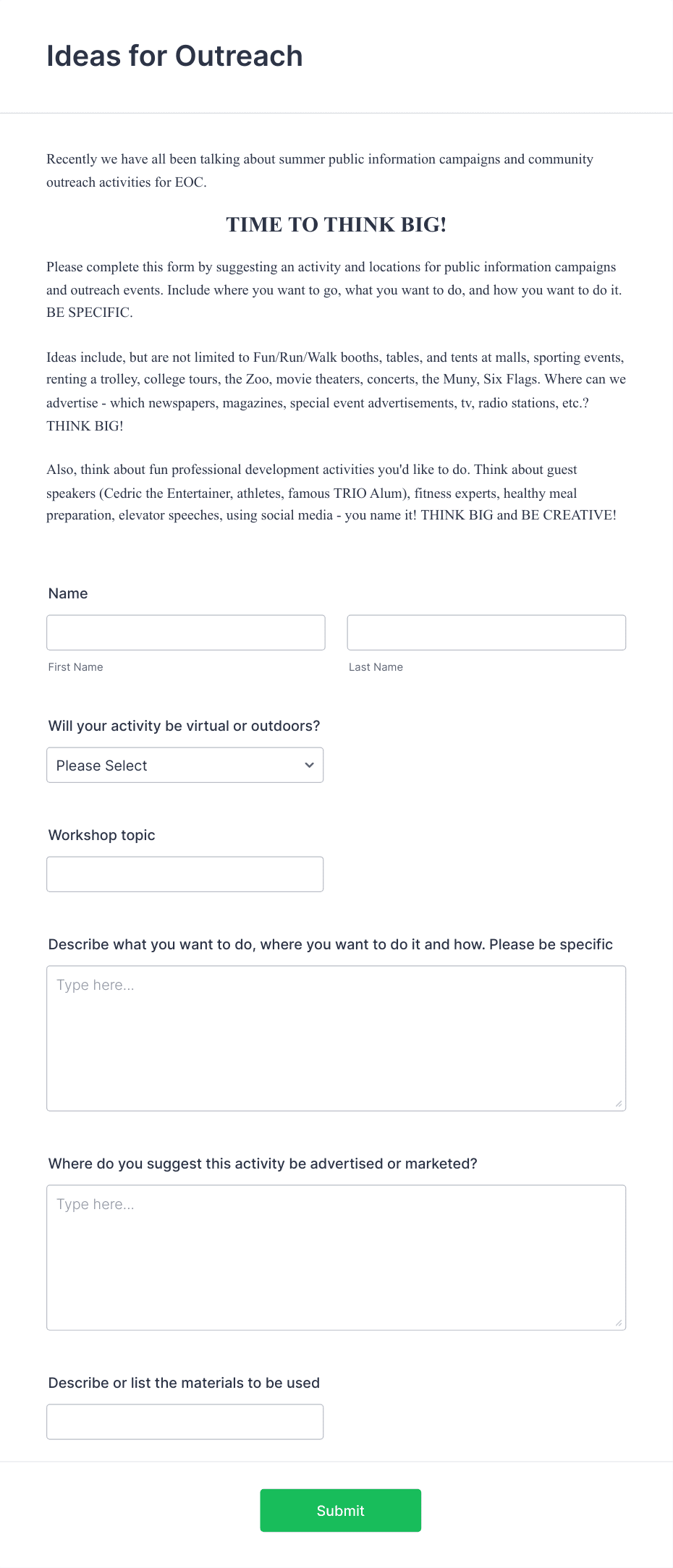 Ideas for Outreach Form Template | Jotform Ideas for Outreach Form Template | Jotform